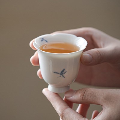 清欢丨纯手绘兰花闻香聚香杯  陶瓷家用主人杯中式茶杯单杯素简杯