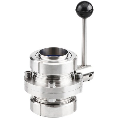 304不锈钢外螺纹蝶阀整套手动卫生级SMSN圆螺纹T型螺纹蝶阀活接