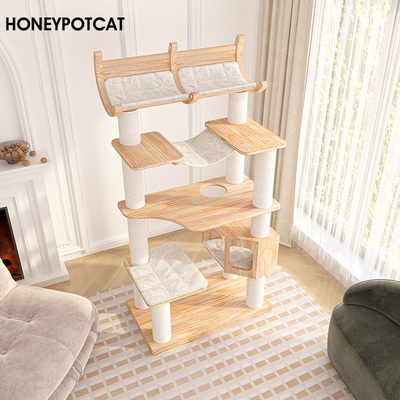 蜜罐猫爬架猫窝猫树一体大型实木猫城堡新西兰松木质猫架210605m