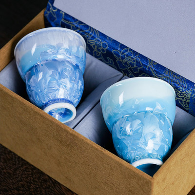 福禄主人杯结晶釉窑变蓝冰花茶杯