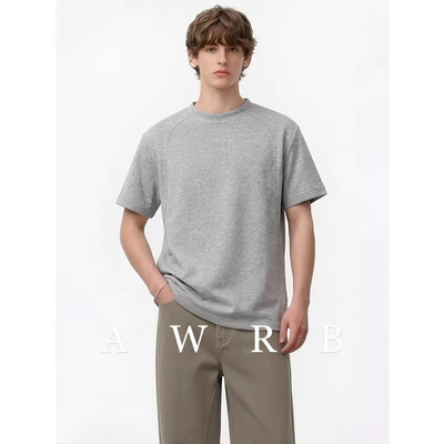 AWRB美式boxy显肩宽短袖男款夏季潮牌痞帅设计感T恤速干重磅半袖