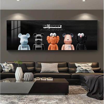 潮流暴力熊客厅装饰画画kaws高级感晶瓷画画儿童卧室床头挂画画电
