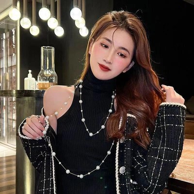 极速新中式珍珠h长款项链女2025新款毛衣颈链复古国风马面裙百搭