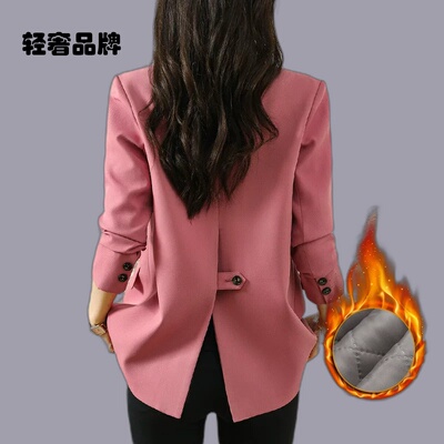 粉色西装外套女士2025新款爆款独特漂亮初冬夹棉加厚超火休闲西服