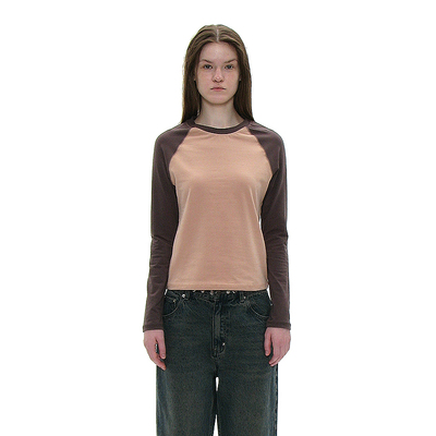 柔软舒适修身拼色插肩长袖T恤