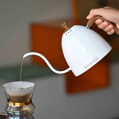 Brewista 手冲咖啡壶木纹把不锈钢细长嘴细口壶 电磁炉可用0.7L