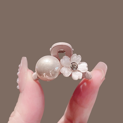 迷你小抓夹甜美粉色珍珠花朵