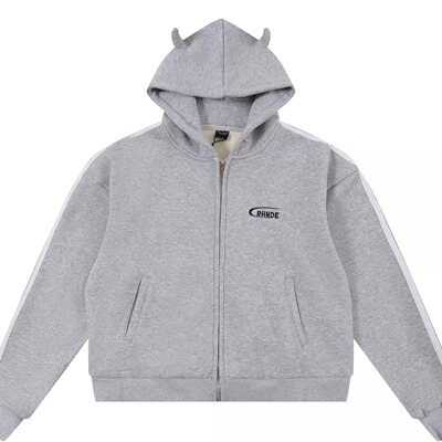 JADEQILIN情侣重磅连帽小牛角加绒卫衣秋季宽松慵懒百搭开杉外套