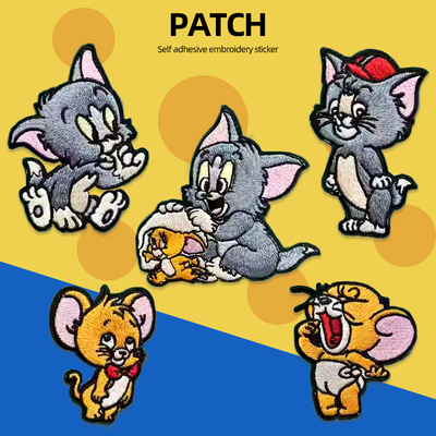 刺绣布贴卡通猫和老鼠补丁贴衣服羽绒服破洞修补贴装饰贴自粘布贴