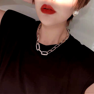 极速insLIN personality fashionable iron chain dSiamond neckl