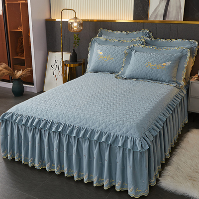 欧式高端夹棉床裙款四件套奢华纯棉刺绣花边被套床单四季通用床品