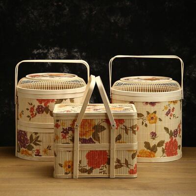 极速Retrod bamboo weaving printing gift basket of goodies fo