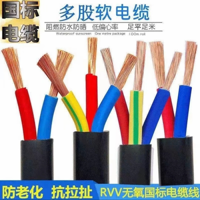珠江国标RVV2芯3芯电缆线1 2.5 4 6户外家用延长电源防冻软护套线