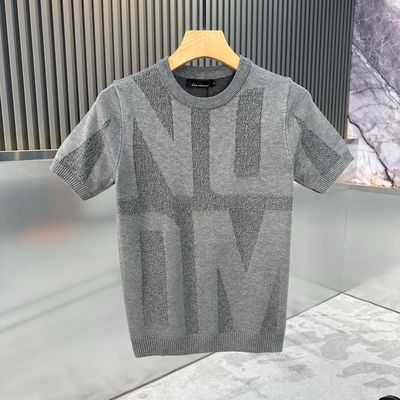 针织短袖男秋季潮流痞帅提花半袖毛衣2024新款男士潮牌打底t恤衫