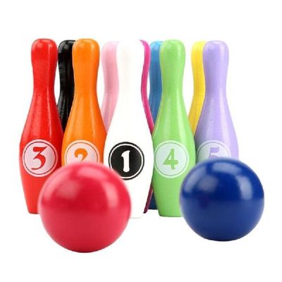 极速12pcs/set Woloden Color Bowling Set 10 Pins 2 Ball Bowli