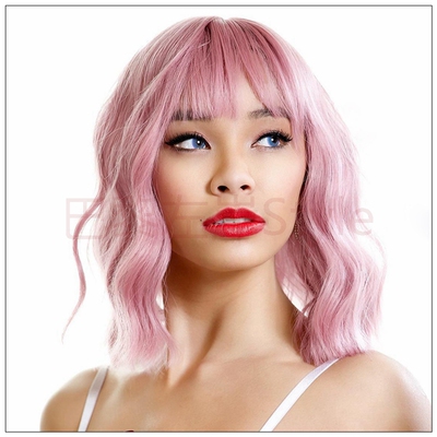 极速Pink Wigs Shorrt Wavy Hair Wig时尚女短发波波网红直播粉色