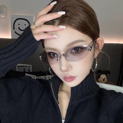 品牌欧美辣妹风无框墨镜女方圆脸显瘦高级网感星星椭圆Y2K太阳眼