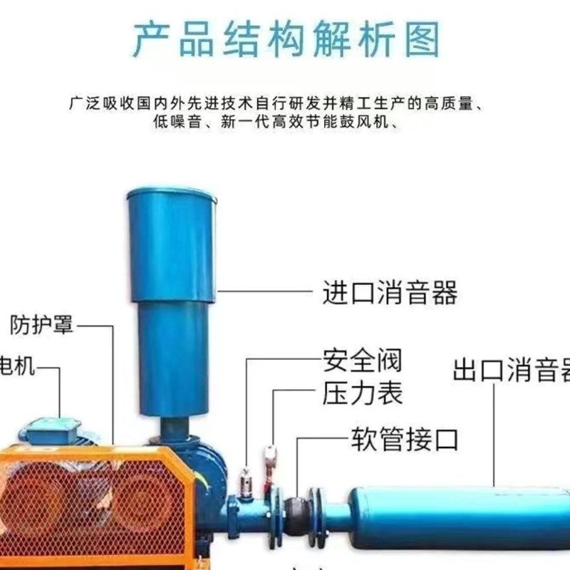 三叶罗茨鼓风机养殖增氧泵大功率增氧机通风机高压曝气鱼塘污水处