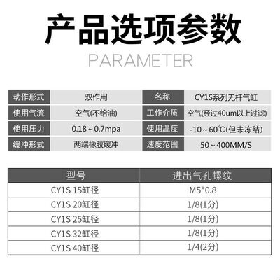RMT三轴带导轨气动滑台长行程磁偶式无杆气缸CY1S10/15/20/25/32