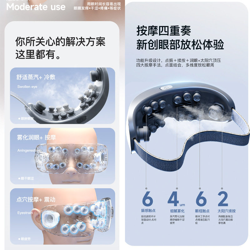 眼部按摩仪缓解眼睛疲劳蒸汽雾化冷热敷护眼罩润干眼症穴位按摩器