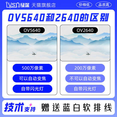 OV5640/2640高清摄像头模块自动对焦带闪光灯500W像素智能识别