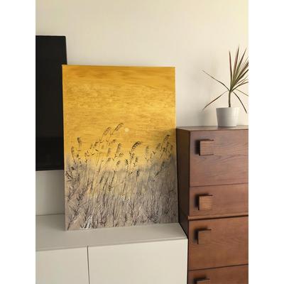 《秋意日落》中古风芦苇客厅装饰画侘寂风小众艺术入户玄关壁挂画