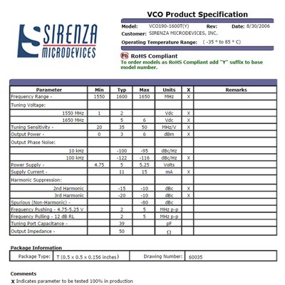 VARIL VCO190-1600T 5V 射频VCO压控振荡器 1.6GHZ 1550-1650MHZ