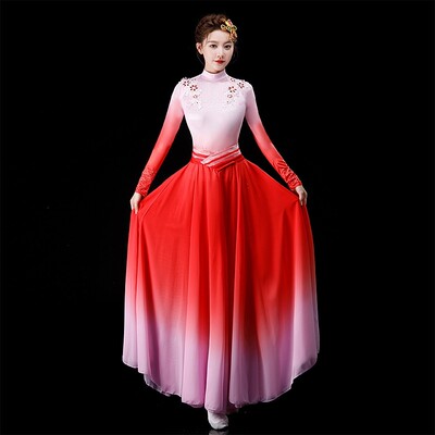 古典舞演出服女飘逸中国风盛开灯火里的中国舞蹈服装开场舞大摆裙