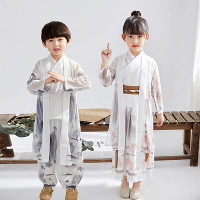 夏季男女儿童汉服套装仙风古气文艺古装小孩中国风民族唐装国学服