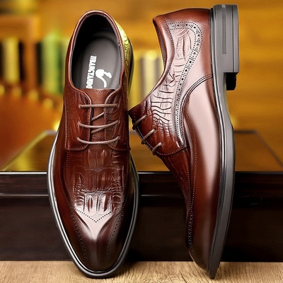 VOGUE GLAM头层牛皮商务正装休闲皮鞋通勤男士鳄鱼纹绅士舒适百搭