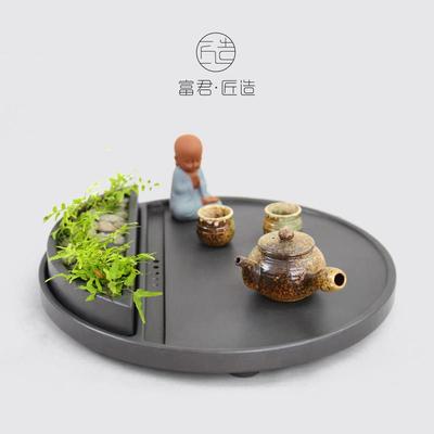 小茶盘一人用圆形茶盘办公室简约茶海家用功夫茶托盘乌金石茶台