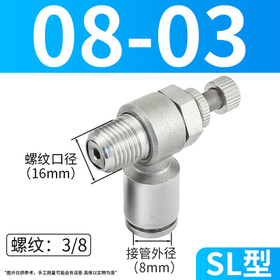 304不锈钢可调快插接头SL6-01/8-02/12-04排气节流阀气缸调速接头