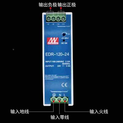明纬EDR-75W120W150W薄型导轨式开关电源直流220V转24V 12V厂家