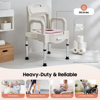 Extra Sturdy & Comfort Commode Chair Height Adjustable Toil