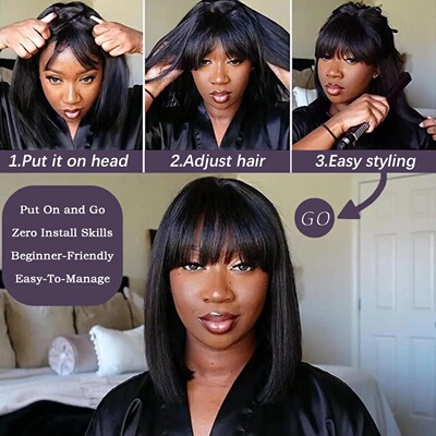 Rosslyn Bob Wig Human Hair Straight Wigs Full Machine Wig B