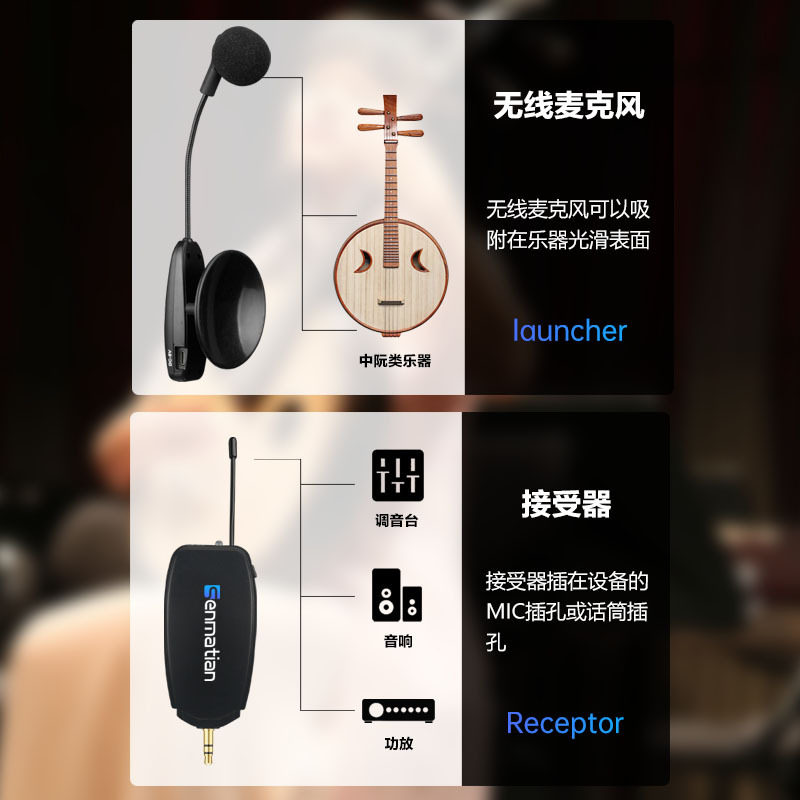 森玛田中阮拾音器小提琴大提琴有线无线麦克风电容话筒乐器无线麦