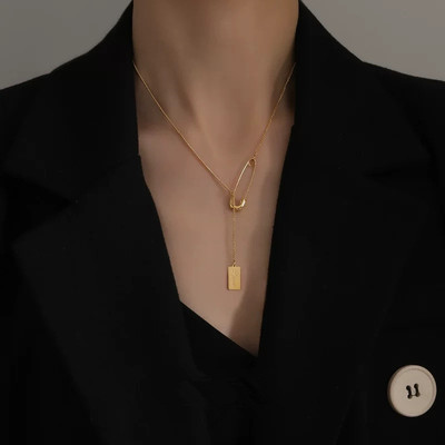 极速Simple temperament titanium steel pin paper clip ne.ckla