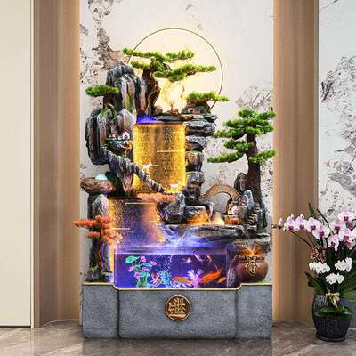 工厂直摆件电中式加湿H90158器关鱼缸客厅销装饰视柜假玄山循环流