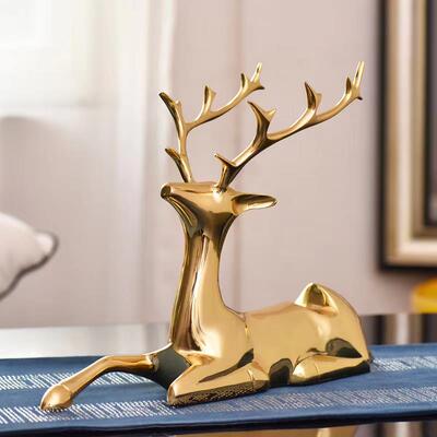 轻奢风铜金鹿金红酒架招财摆件家客厅酒柜摆居设样板间软SQ17059