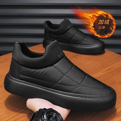 LINKE轻奢男士冬季布鞋时尚A加绒保暖懒人套脚男鞋子休闲男板鞋