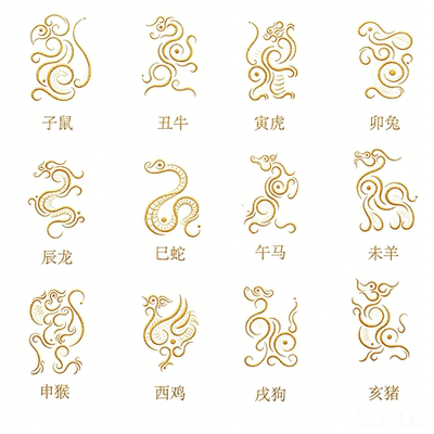 十二生肖水溶布图样A4黑白效果图