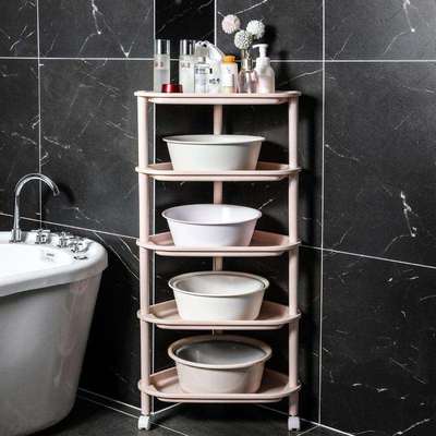 AL101409室三脸浴盆置物架厨房角加厚大角收纳架卫生间落地墙滑轮