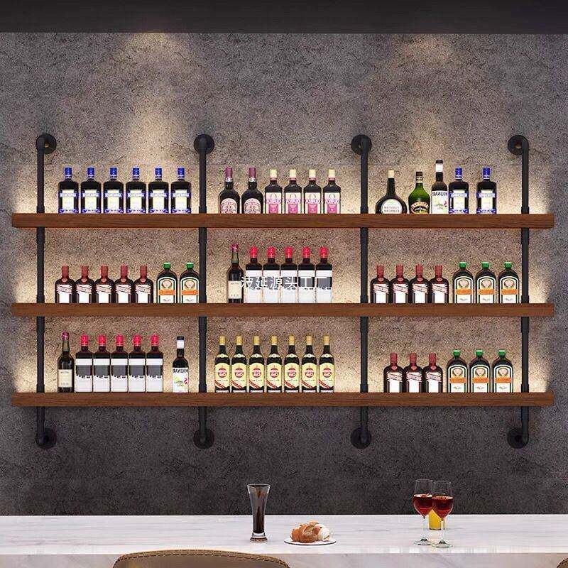 墙上酒架餐厅RCY层酒吧壁烧烤店吧台挂式靠墙物铁艺多实木置架子