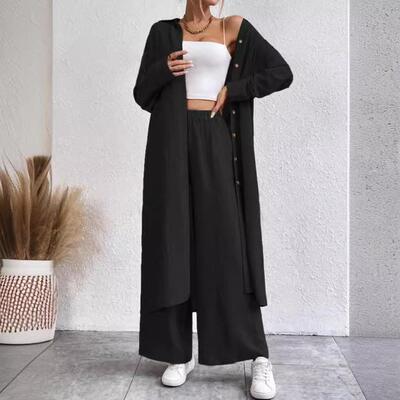 Women's Solid Button Front Shirt & Wide Leg Pants Two-piece