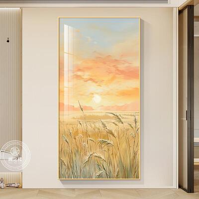 丰收田麦玄关竖25881饰装画日出东方田园风走廊过道五谷丰登版客