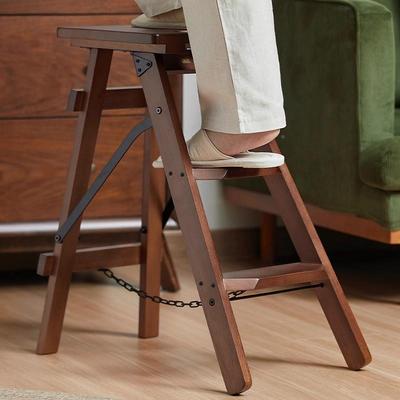 实折木椅子凳吧台梯椅高脚凳酒WIJ吧椅两用家用三步梯叠梯子子梯