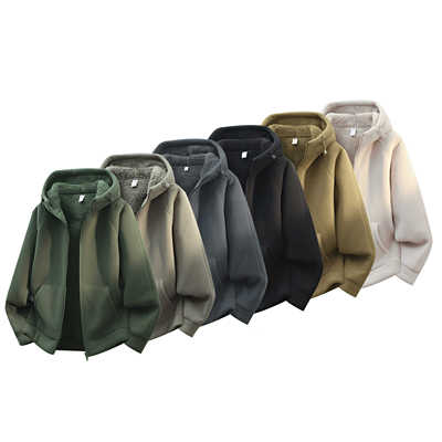 加绒加厚新款连帽保暖厚实摇粒绒男女同款时尚抗风夹克外套2371