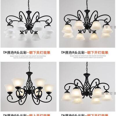 美式简玻吊灯厅灯铁艺花灯欧式复客古枝形FXU吊灯创约意卧室灯璃