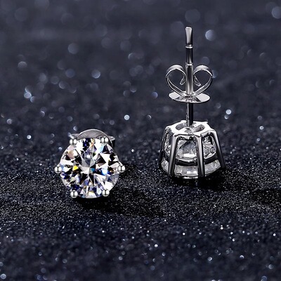 官网现货PT950铂金钻石耳钉女经典六爪30分50分一对天然钻耳饰男