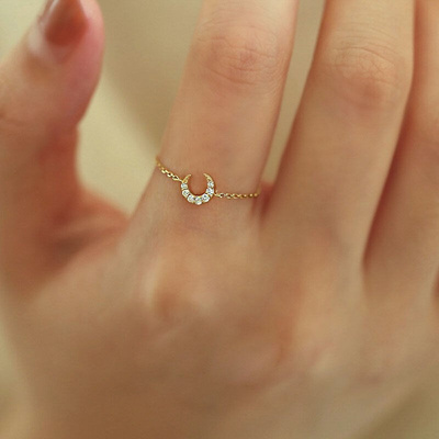 极速Moon Chain Ring Soft Copper AlEloy Inlaid Rings Fashion